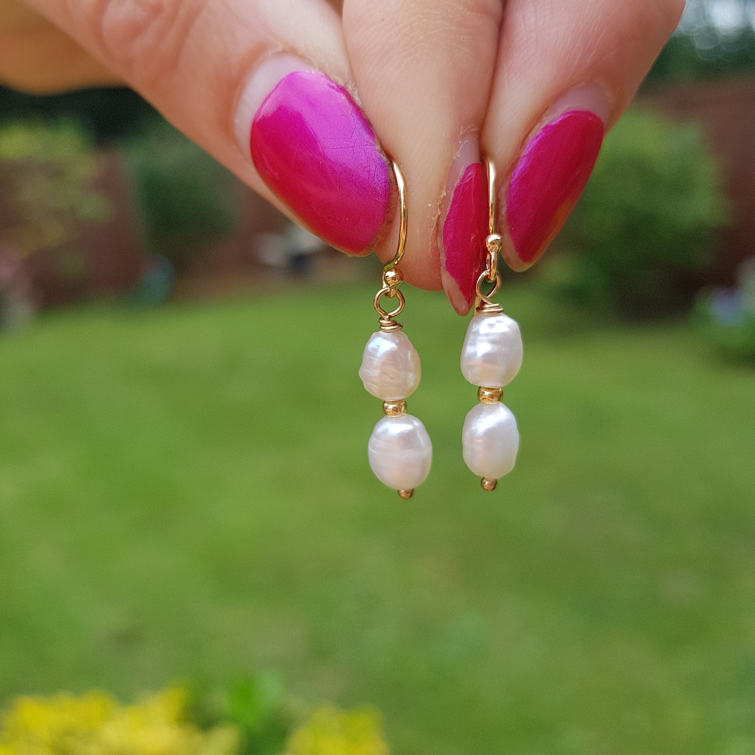 14k Gold Fill Baroque Pearl Drop Earrings Or Sterling Silver Etsy Uk