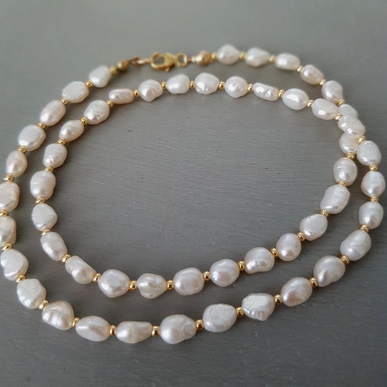 Baroque Freshwater Pearl Necklace Choker 18k Gold Fill Simple Etsy