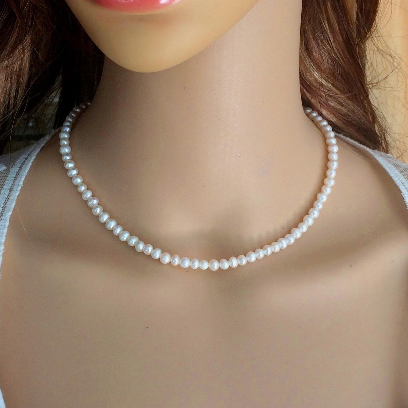 Small Freshwater pearl necklace choker simple pearl bridal | Etsy