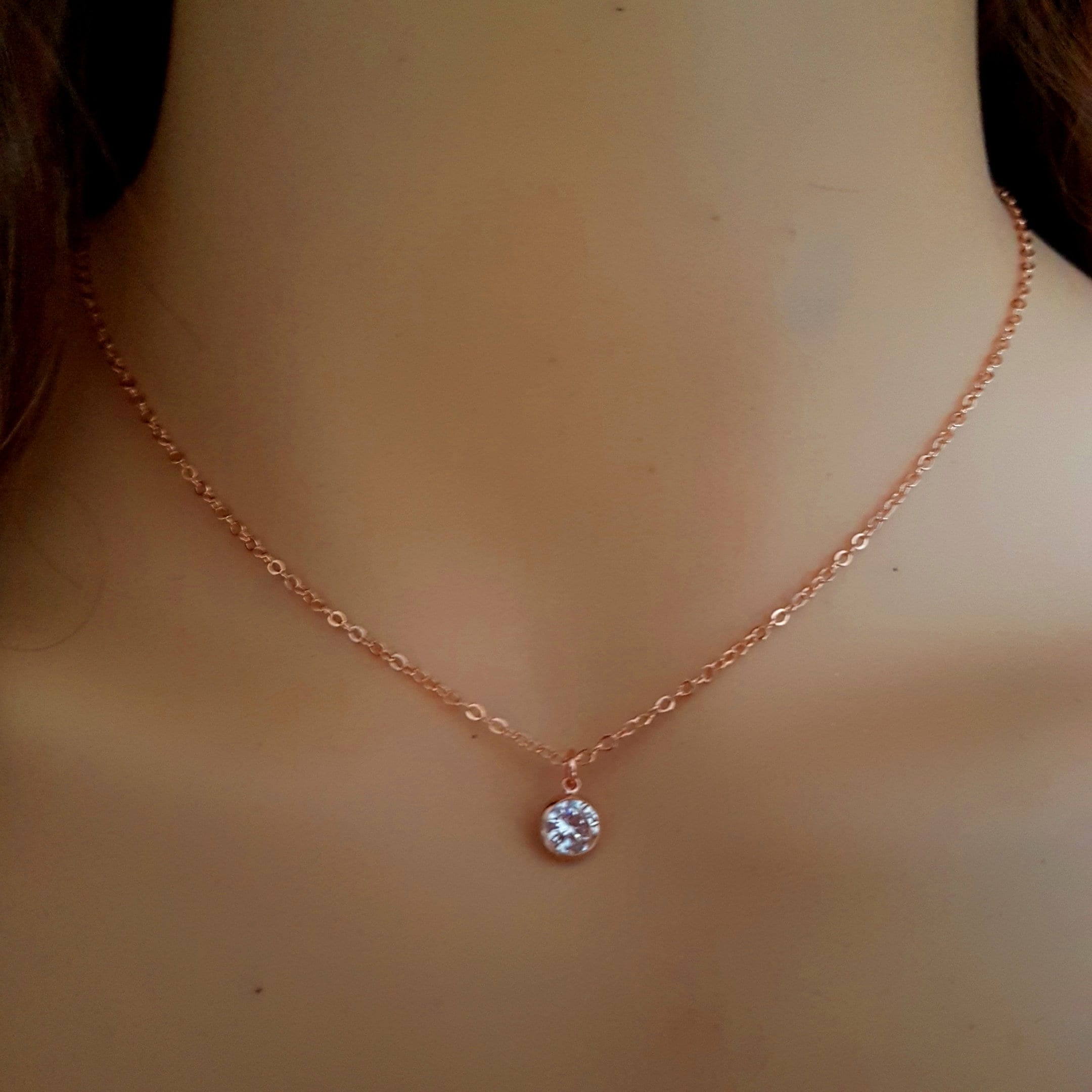 18K oro rosa CZ collar de diamantes o oro relleno diminuto | Etsy