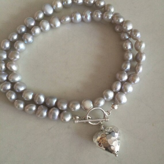 Silver Grey Freshwater Pearl Necklace Sterling Silver Hammer Etsy Uk