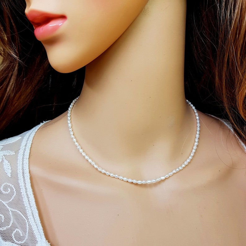 Tiny Freshwater Pearl Choker Necklace Simple Pearl Bridal Etsy