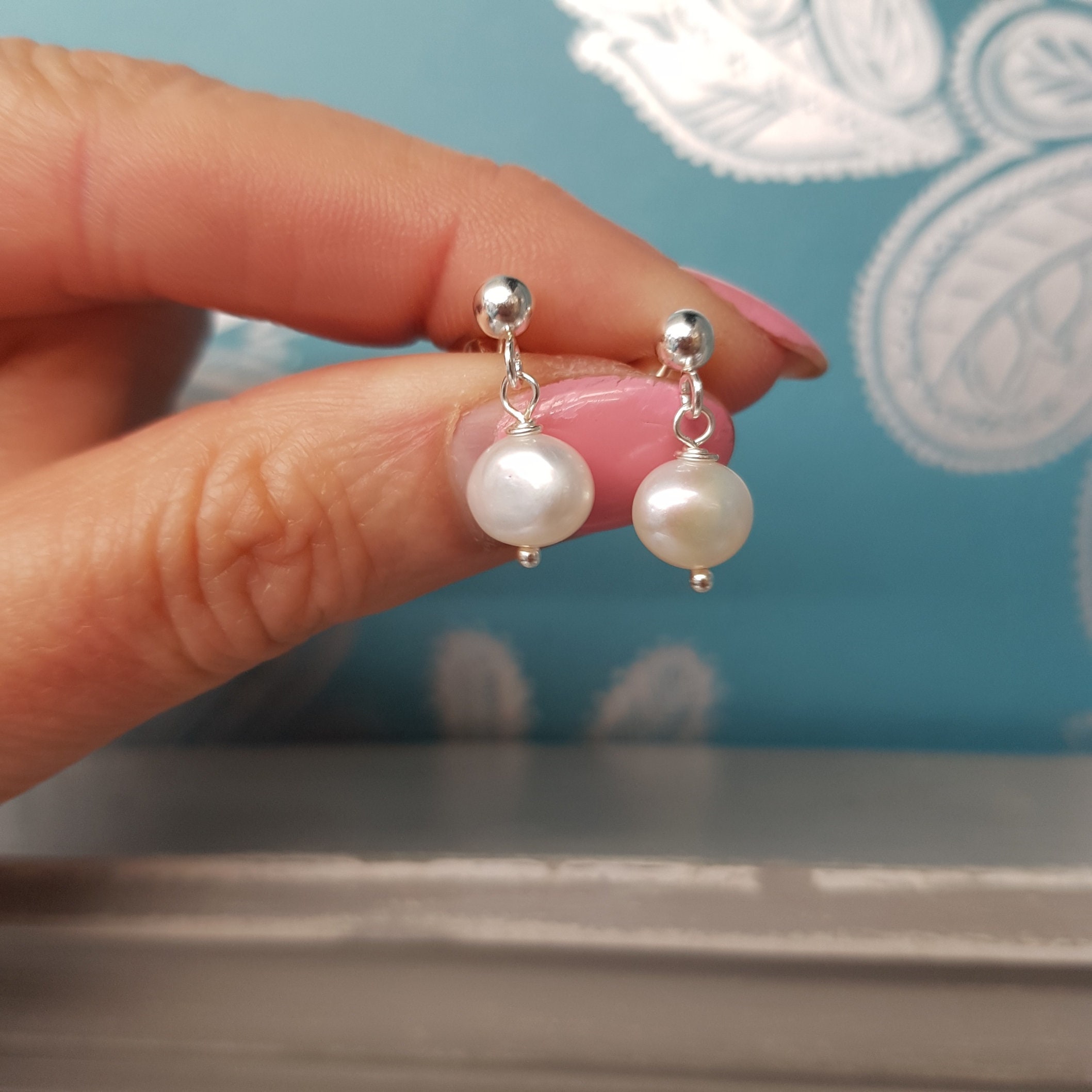 Pendientes colgantes de perlas barrocas estrella pequeño real | Etsy