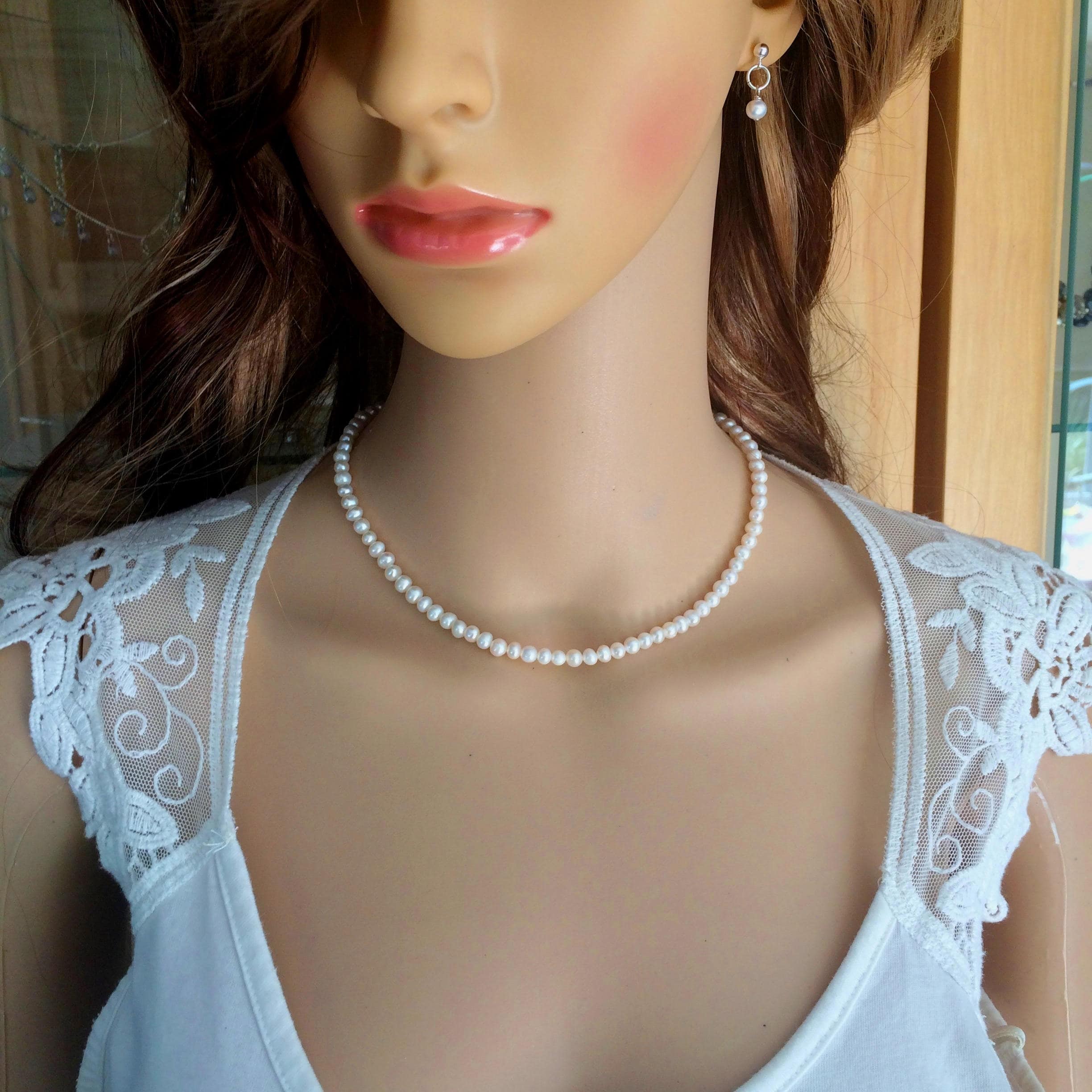 Small Freshwater Pearl Necklace Choker Simple Pearl Bridal Etsy