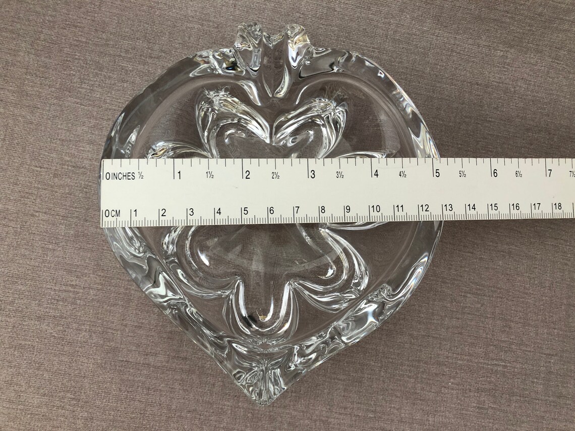 DAUM French CRYSTAL Spade Leaf Candy or Nut Bowl Dish Heavy Clear Glass ...