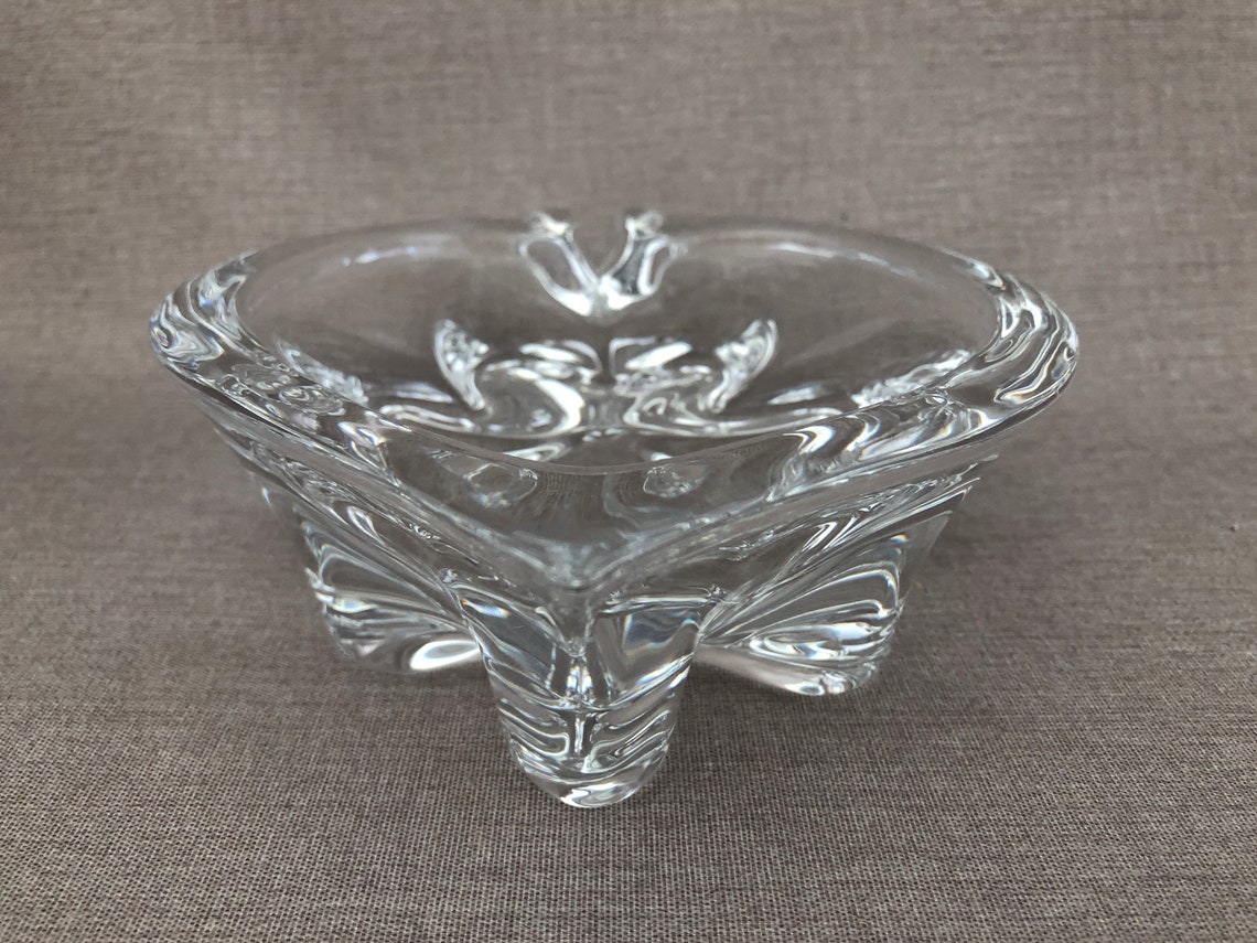 DAUM French CRYSTAL Spade Leaf Candy or Nut Bowl Dish Heavy Clear Glass ...
