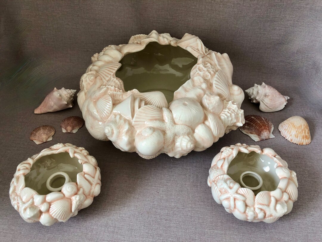 Ceramic COASTAL Decor Console SET Rare Hand Made Atlantic Mold Co ...