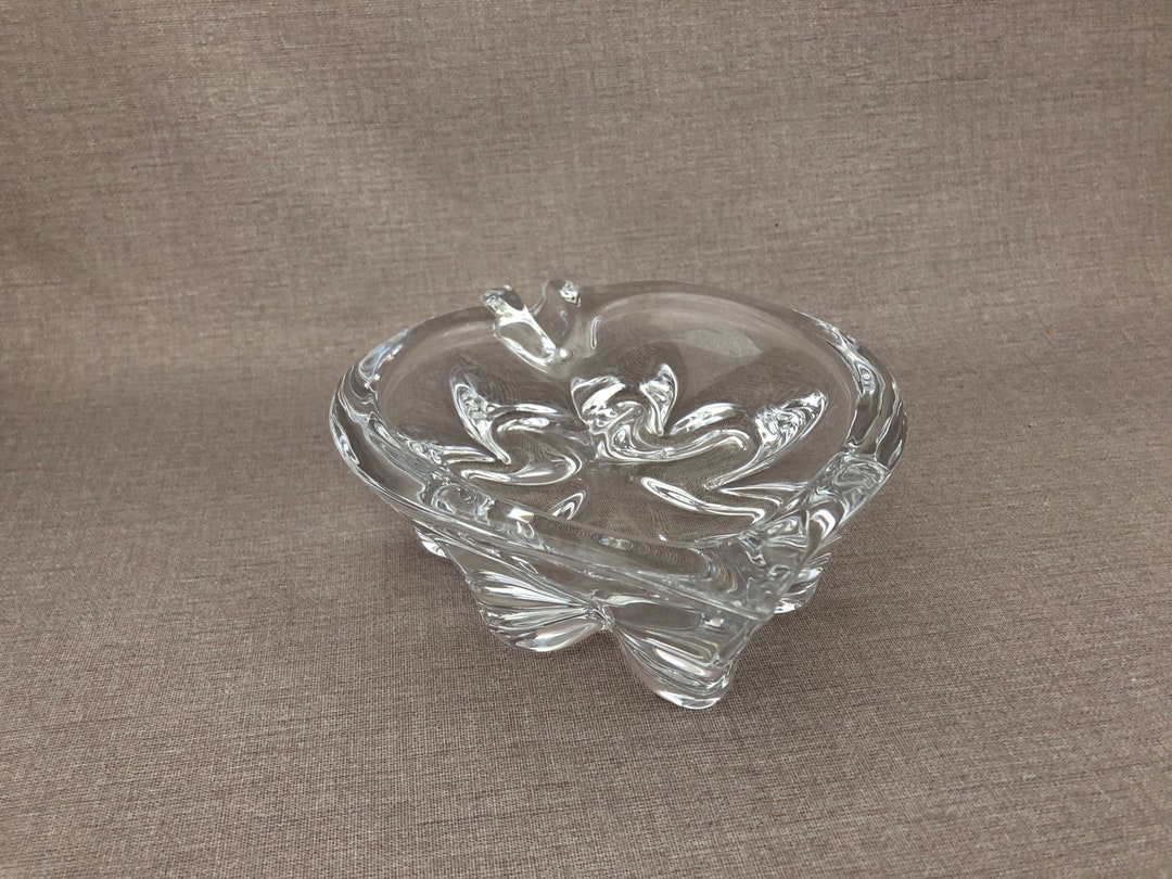 DAUM French CRYSTAL Spade Leaf Candy or Nut Bowl Dish Heavy Clear Glass ...