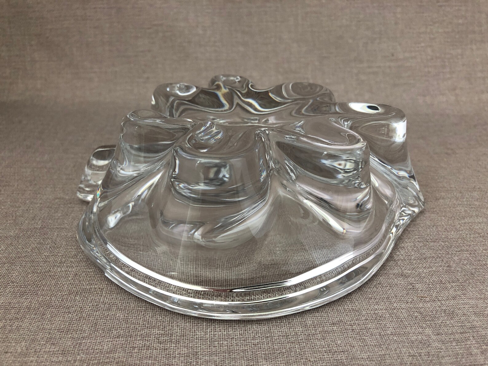 DAUM French CRYSTAL Spade Leaf Candy or Nut Bowl Dish Heavy Clear Glass ...