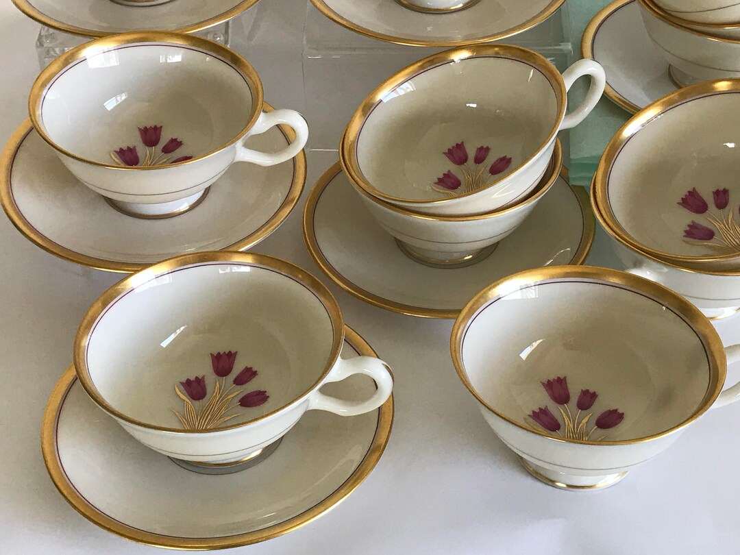 Set of 4 LENOX TEA or Espresso Cups and Saucers Bradford Pattern Ivory ...