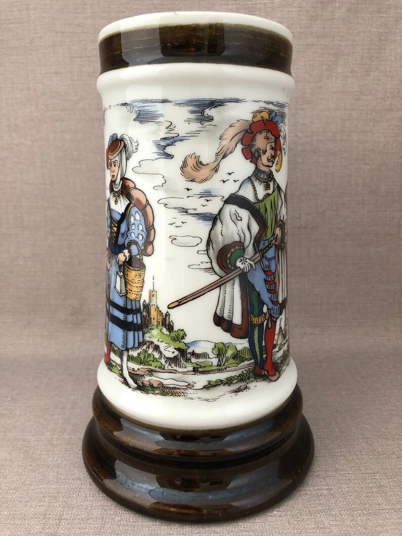 German Beer Stein: 1 Liter Pottery Tankard, Renaissance Festival Scene ...