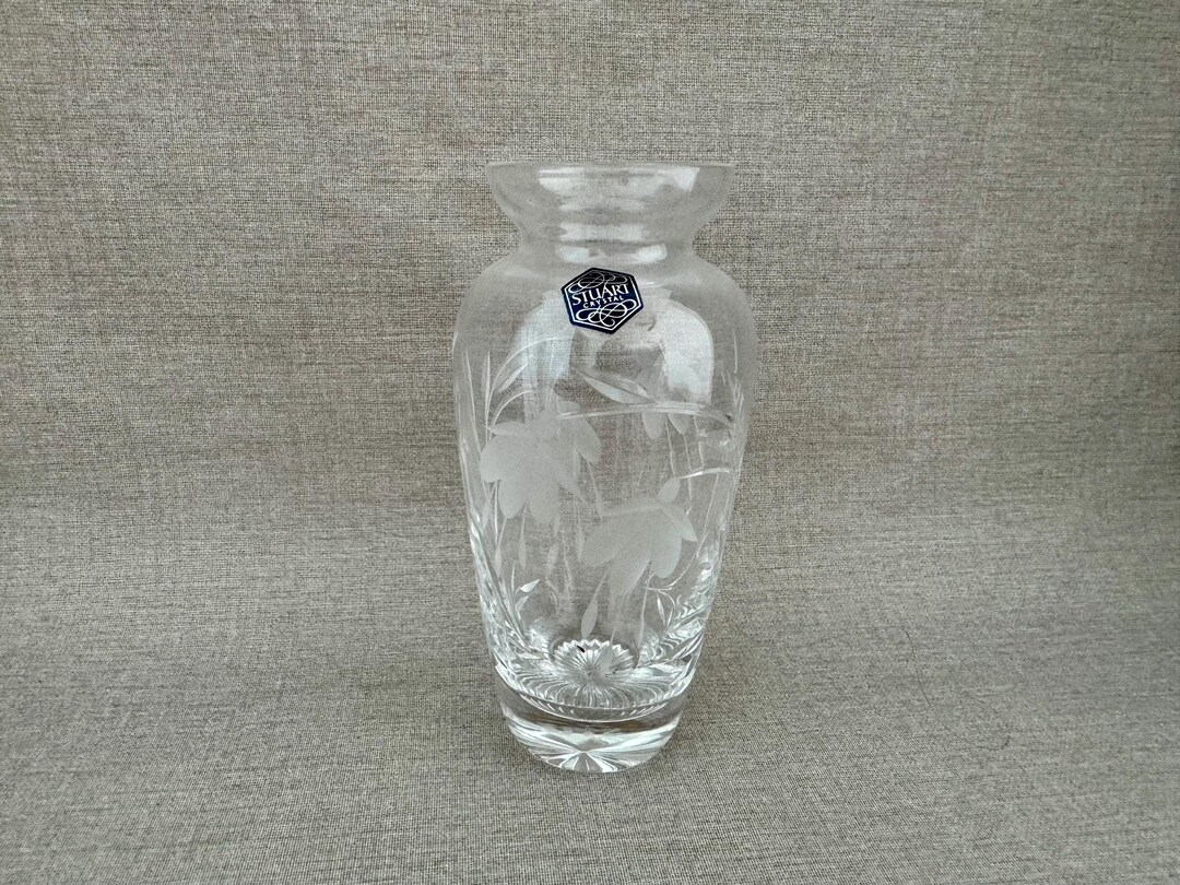 English Stuart Crystal Vase: Etched Cascade Fuchsia Pattern Floral, 6 ...