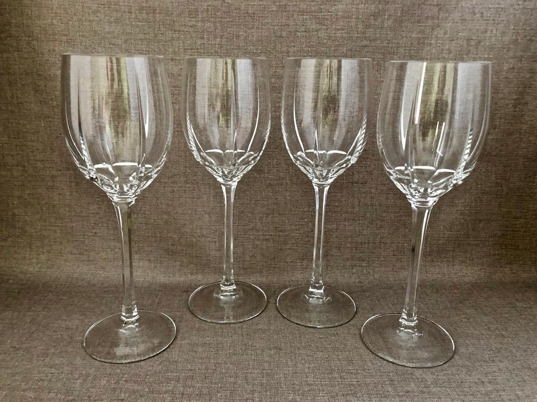 SET of 4 WINE GLASSES Stems Tall Cut Stemware Goblets Dinner Glasses ...