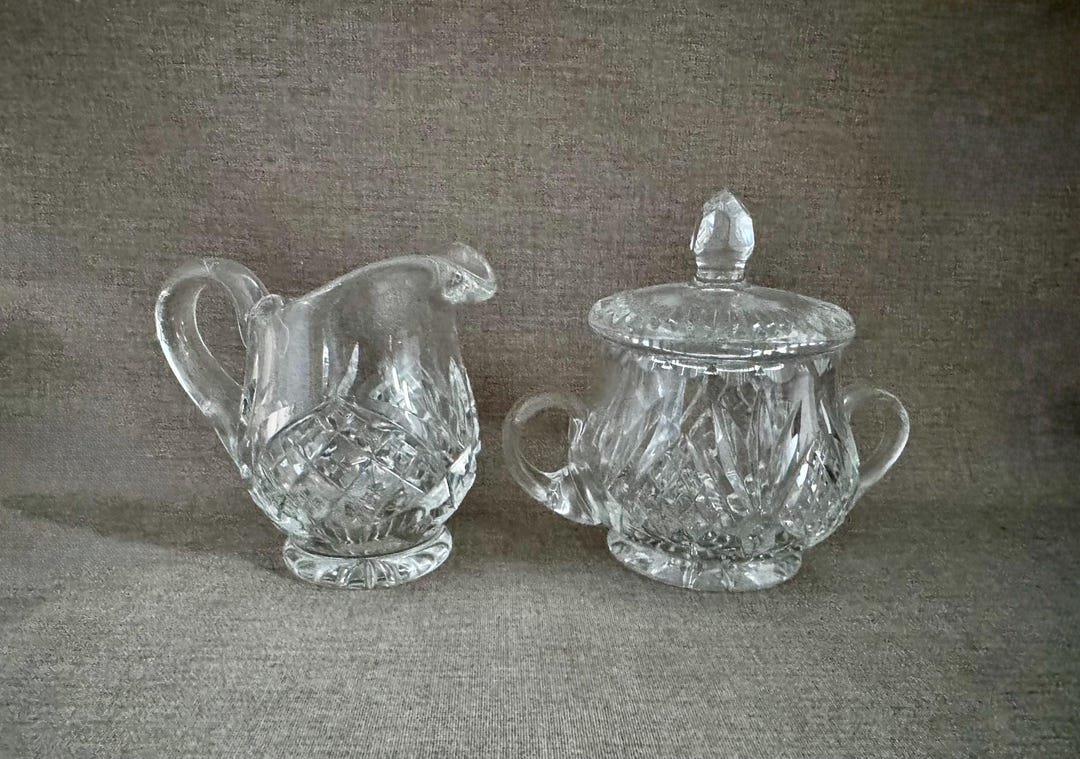 Footed Crystal CREAMER & SUGAR Clear Cut Glass Giftware Set Cream ...