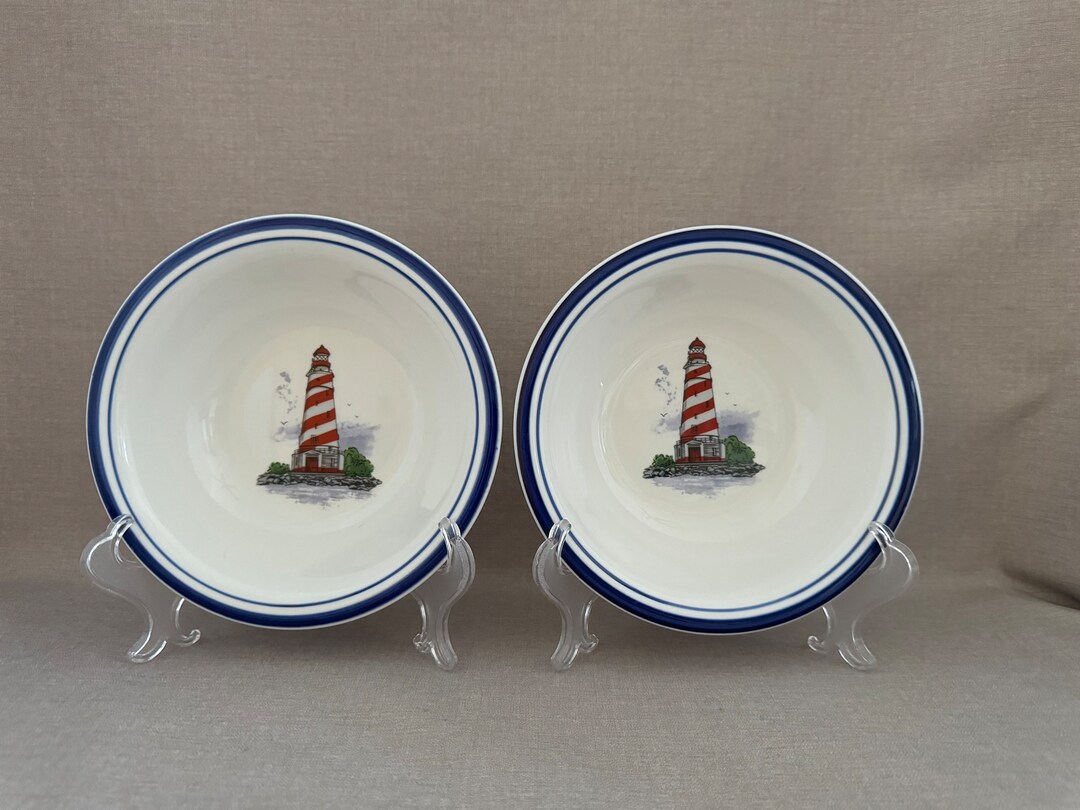 Libbey Lighthouse Bowls (pair) - Nautical Coastal Decor - Etsy