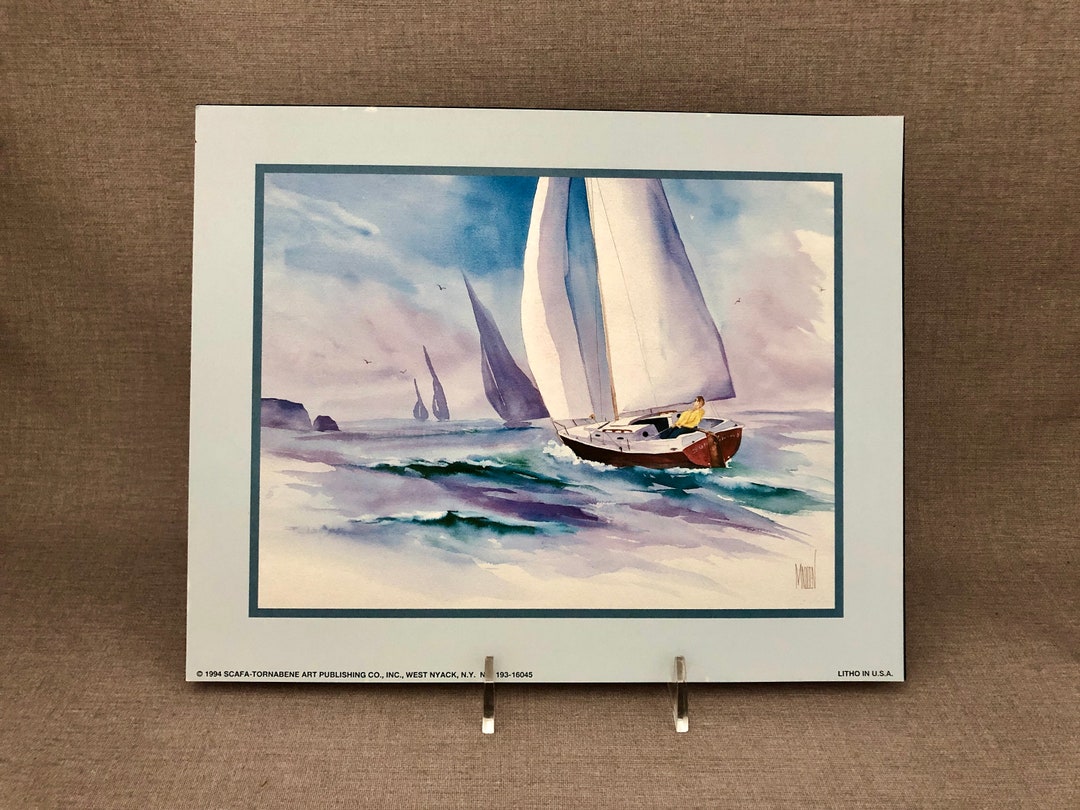 Terry MADDEN SAILING Scene Watercolor Print Ocean and Sky 1994 8 X 10 ...