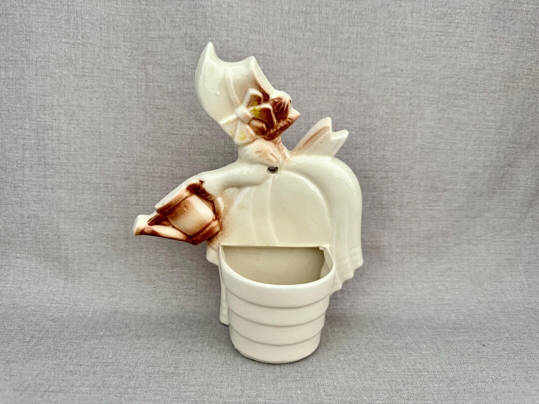 Vintage Morton Pottery Wall Pocket Planter: Bonnet Girl With Watering ...