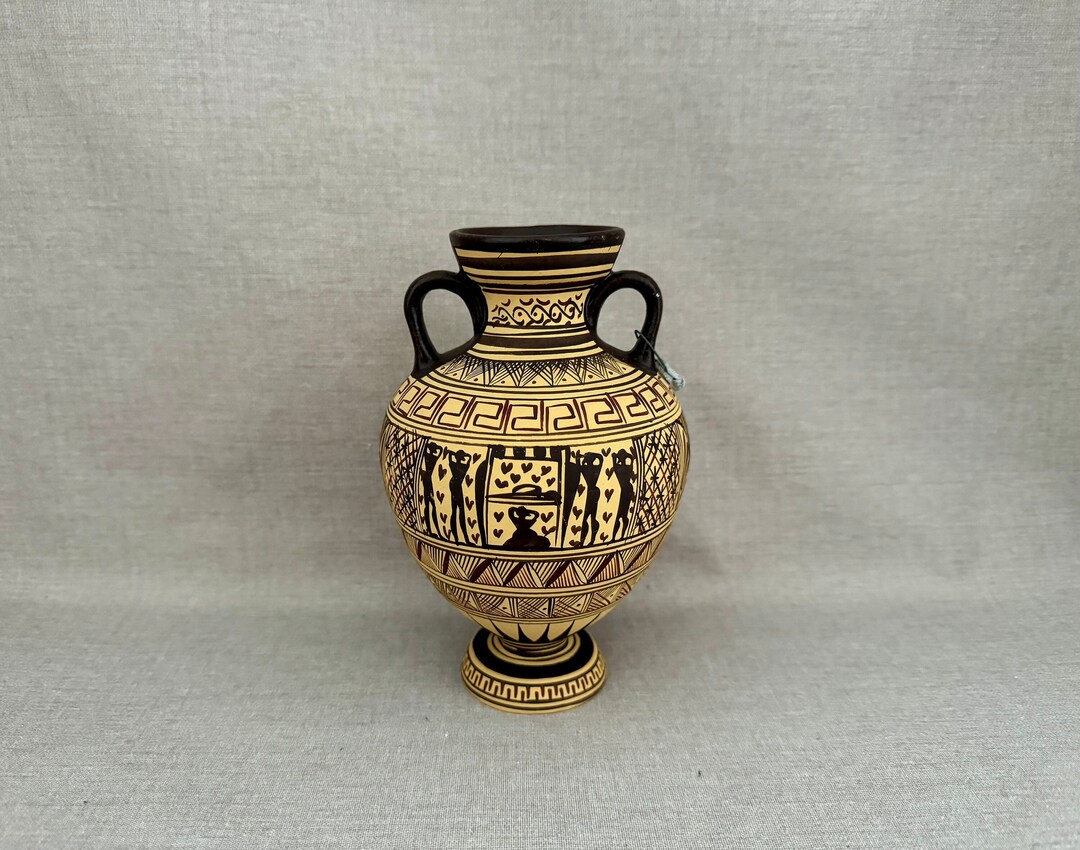 GREEK POTTERY Urn 6 1/2" Hand Made Exact Copy of Ancient Funerary Art ...