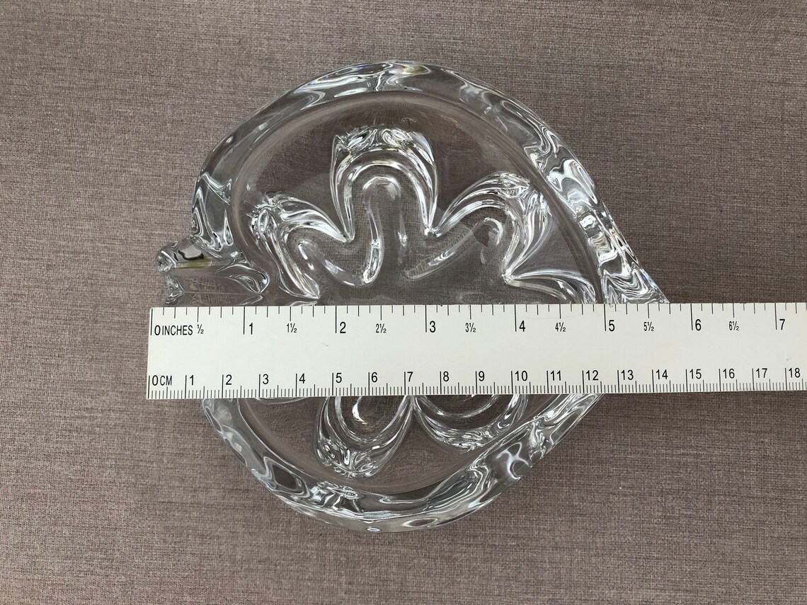 DAUM French CRYSTAL Spade Leaf Candy or Nut Bowl Dish Heavy Clear Glass ...
