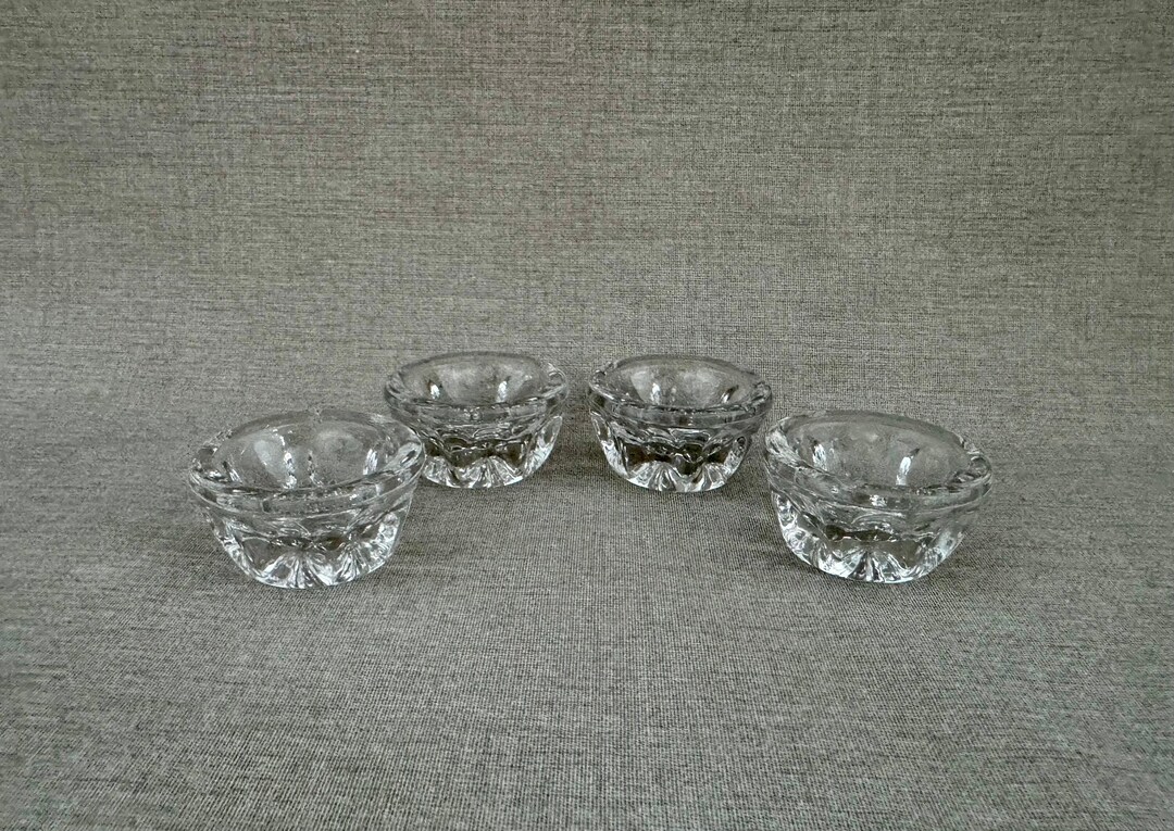 SET of 4 SALT CELLERS Vintage Sparkling Clear Glass Salt Dips Round ...