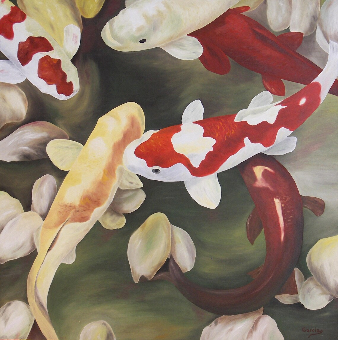 Koi Fish Oil Painting Koi Fish koi Party of Six | Etsy