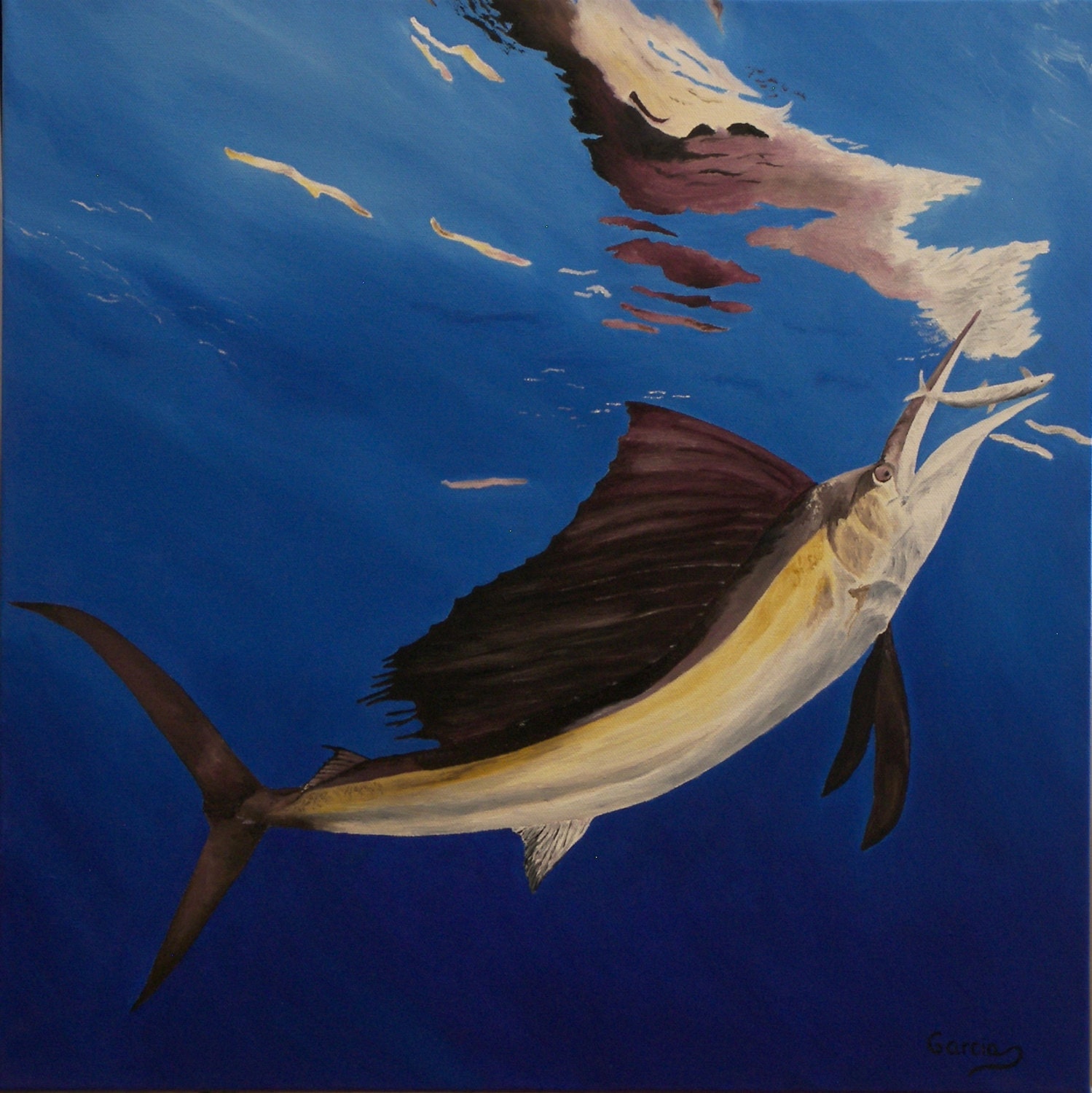 Sailfish Oil Painting, Fish Painting, Original Oil Painting, Water ...