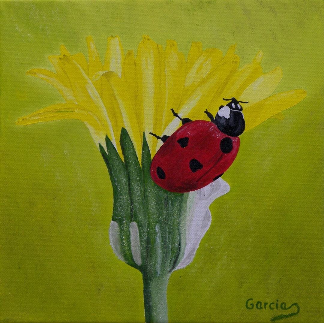 Ladybug Oil Painting, Bug Painting, Ladybug, Flower, Bug, Small ...