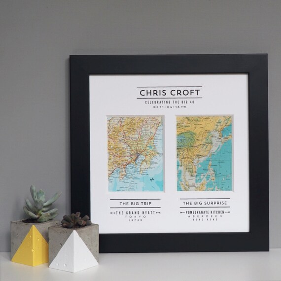 2 MAP STORY PRINT Vintage Map Wedding Gift Personalised | Etsy