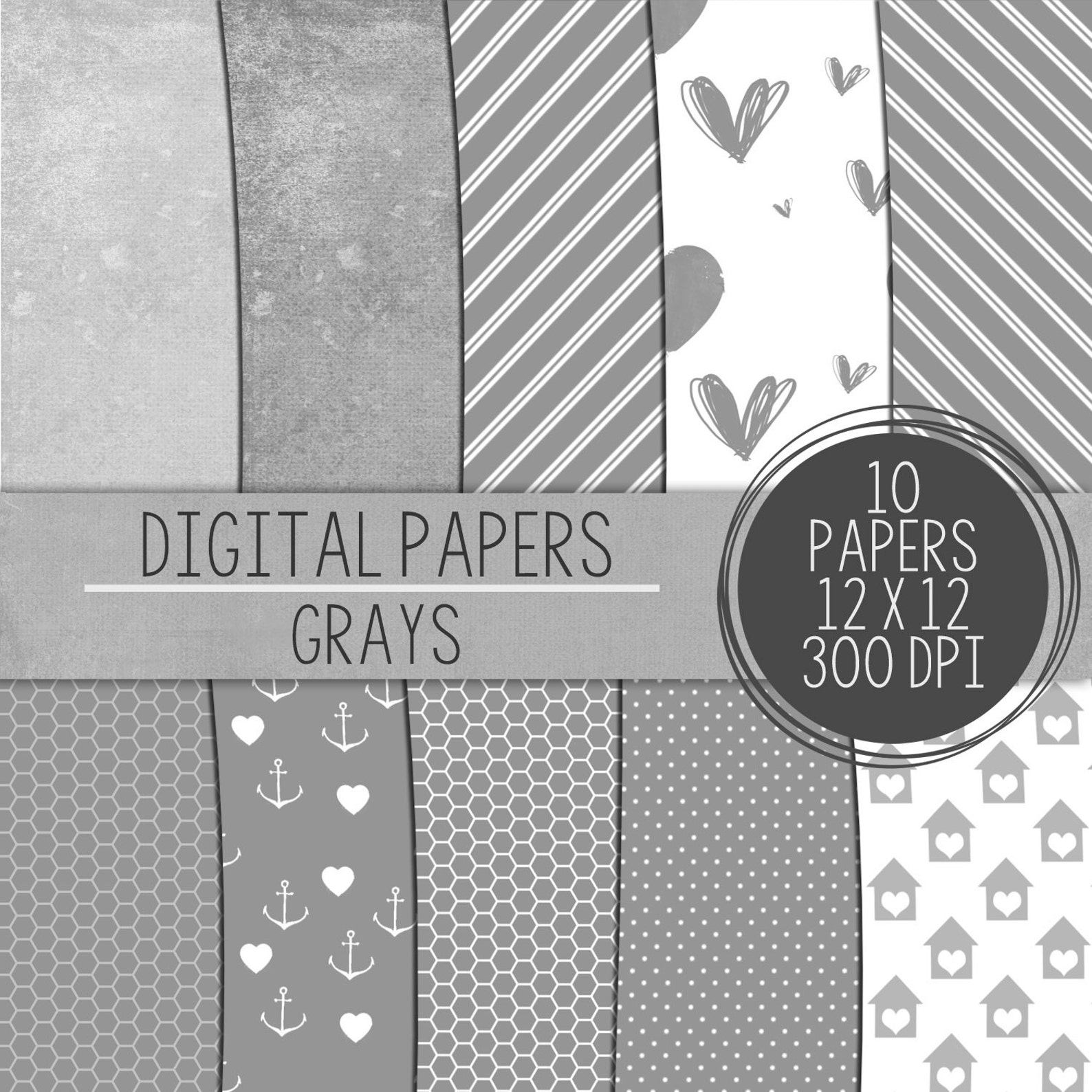 Grey Digital Paper Pack, Instant Download, Digital Scrapbooking ...