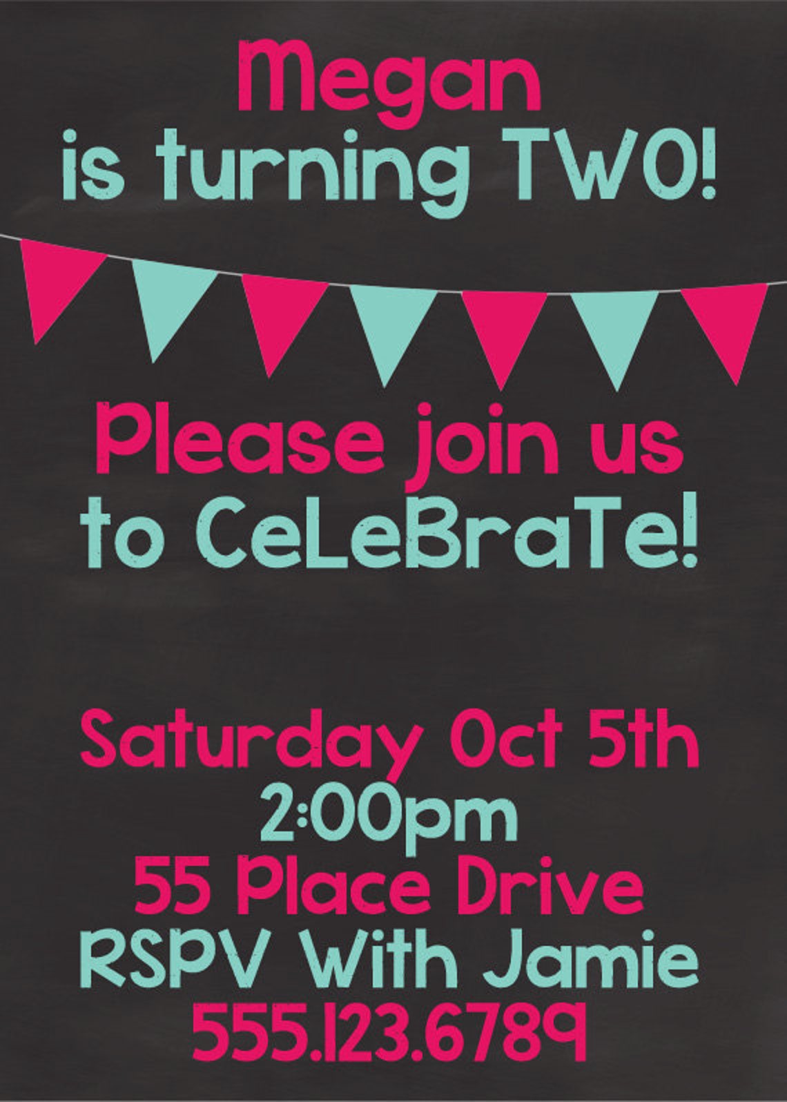 Birthday Invite Template, Photoshop Template, Digital Printable, Pink ...
