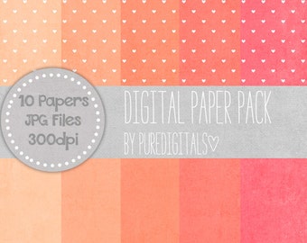 Pink Hearts Paper, Digital Distressed Paper, Pink Digital Paper Pack ...