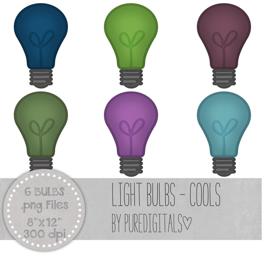 Buy Lightbulb Clip Art, Lightbulb PNG, Digital Scrapbooking, Colored ...