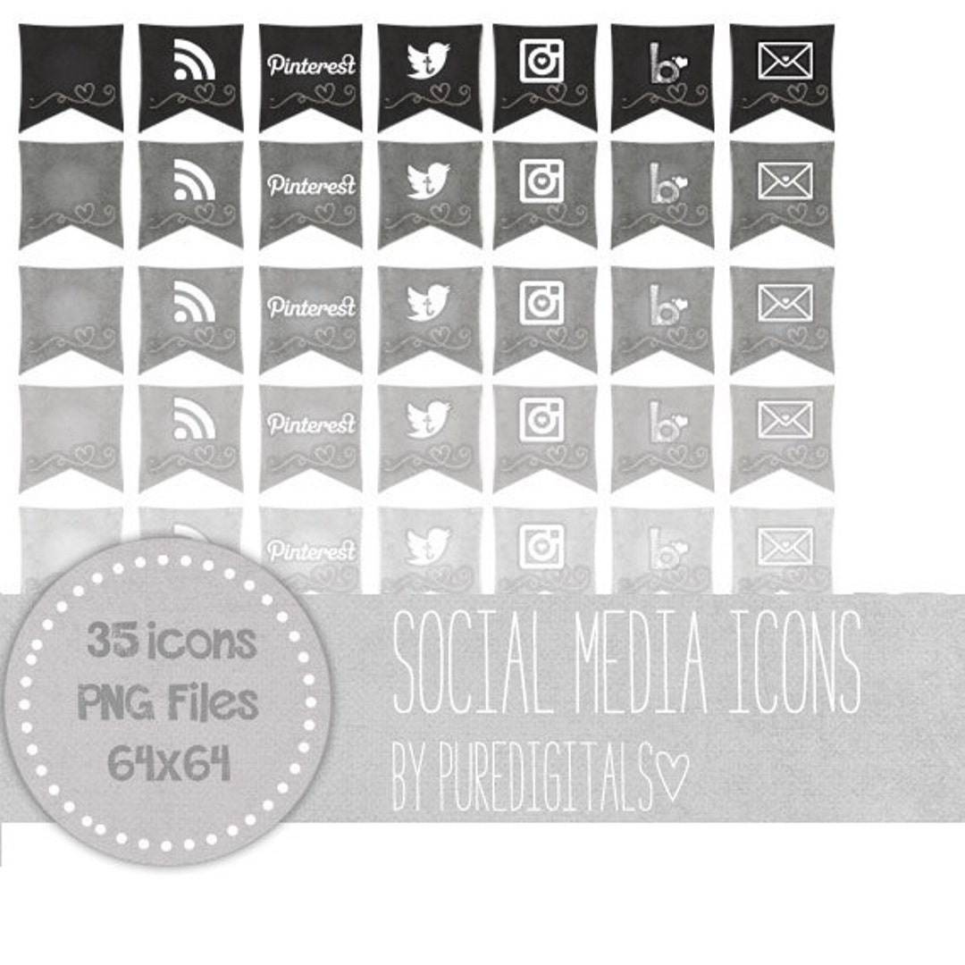 Grey Social Media Icons, Blog Buttons, Social Media Buttons, Cute ...