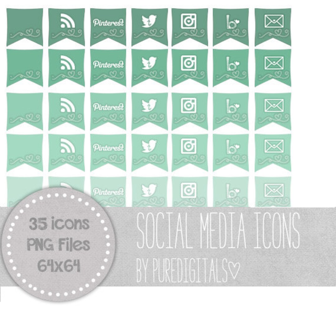 Mint Social Media Icons, Blog Buttons, Social Media Buttons, Cute ...