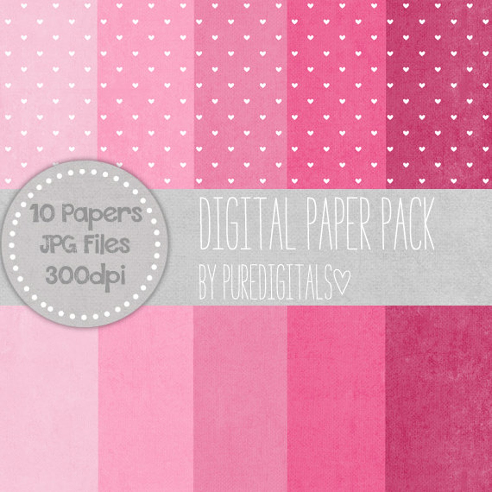Pink Hearts Paper, Digital Distressed Paper, Pink Digital Paper Pack ...