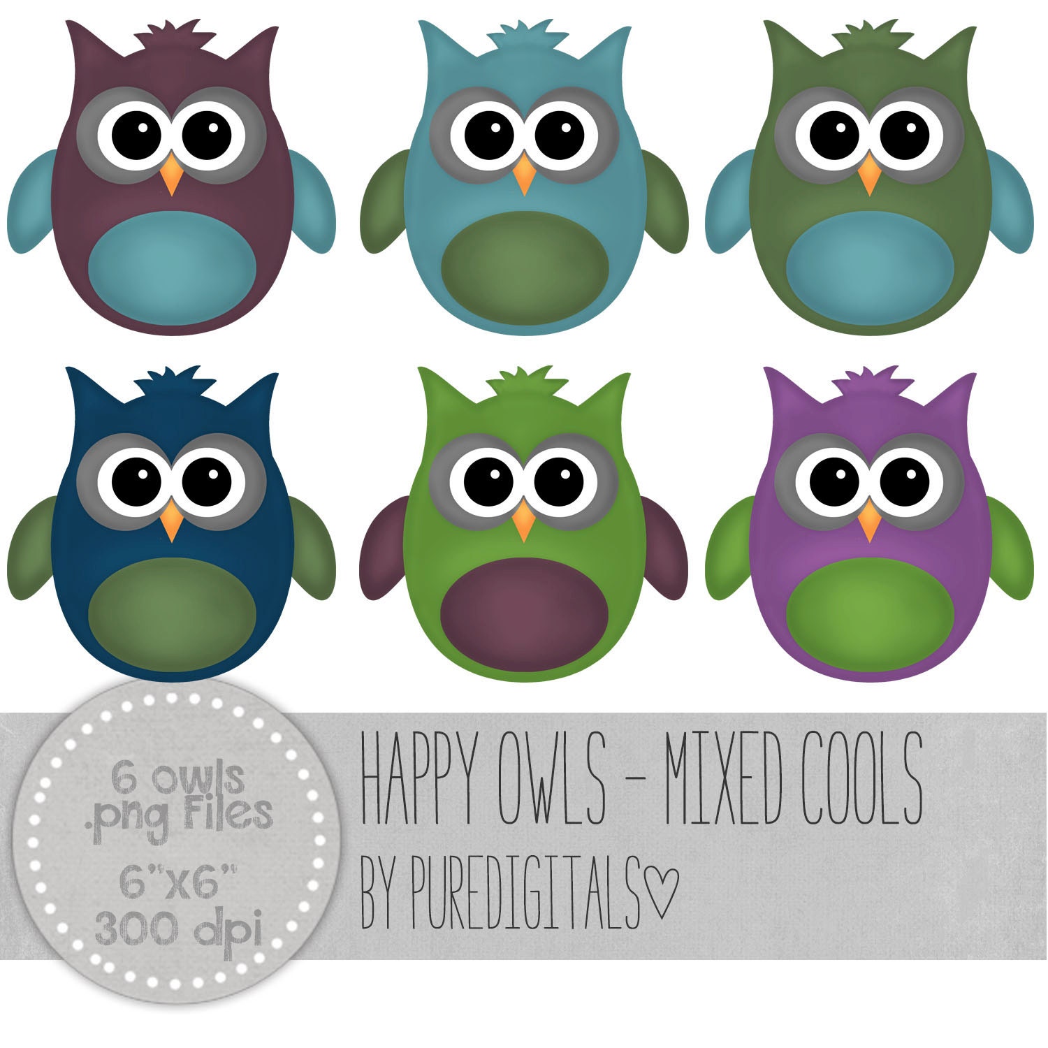 Owls Clip Art, Owls PNG, Digital Scrapbooking, Scrapbooks, Colored Owls ...