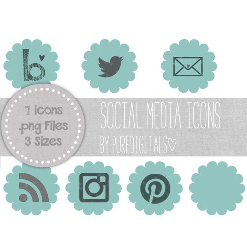Teal Social Media Icons, Blog Buttons, Social Media Buttons, Cute ...