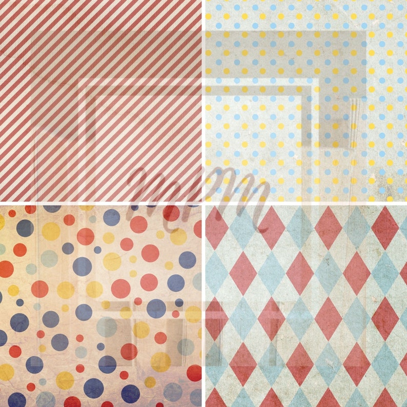 Digital 12 Paper Pack Instant Download, VINTAGE CIRCUS Theme Patterns ...