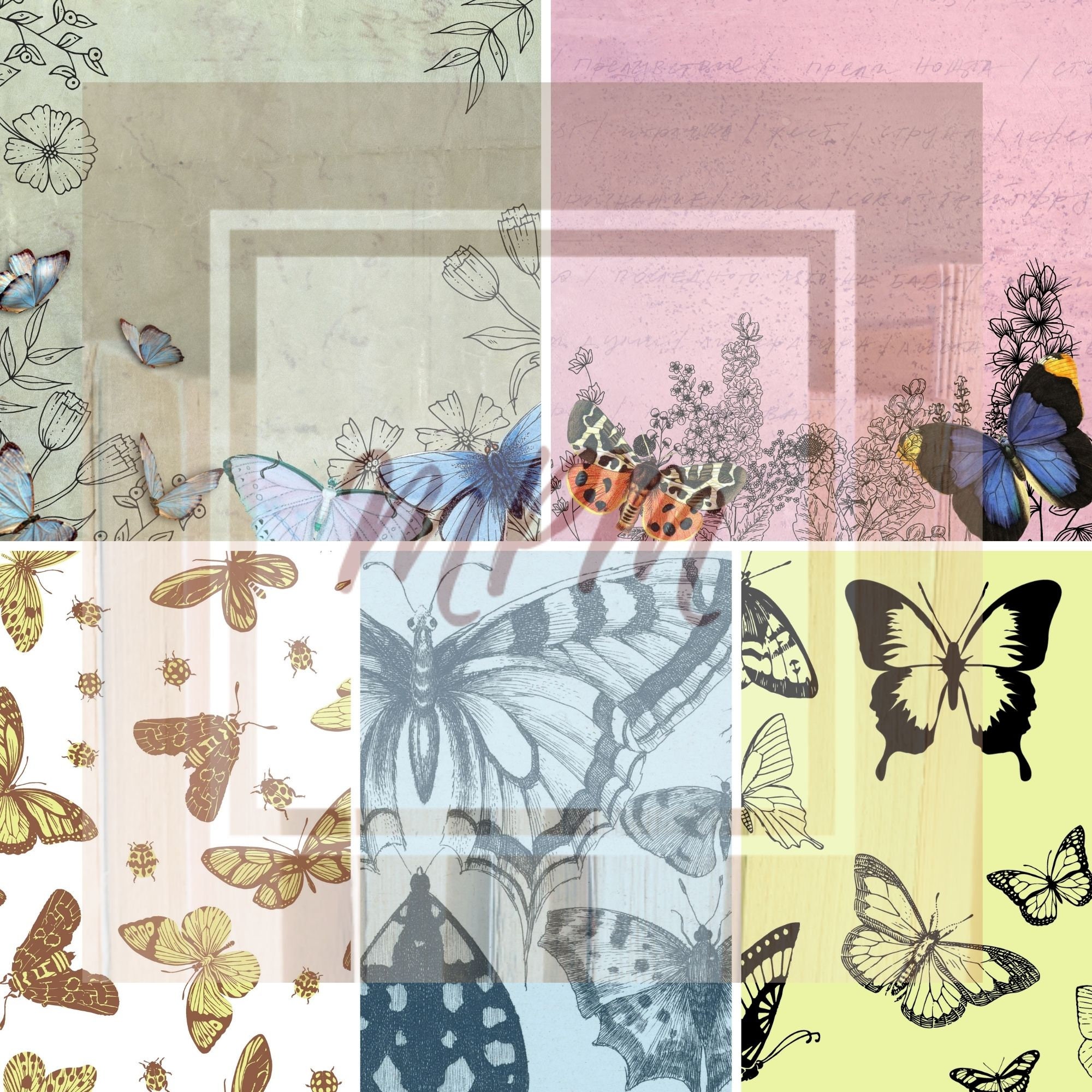 Digital 20 Paper Pack Instant Download, Butterfly Season, Pink, Blue ...