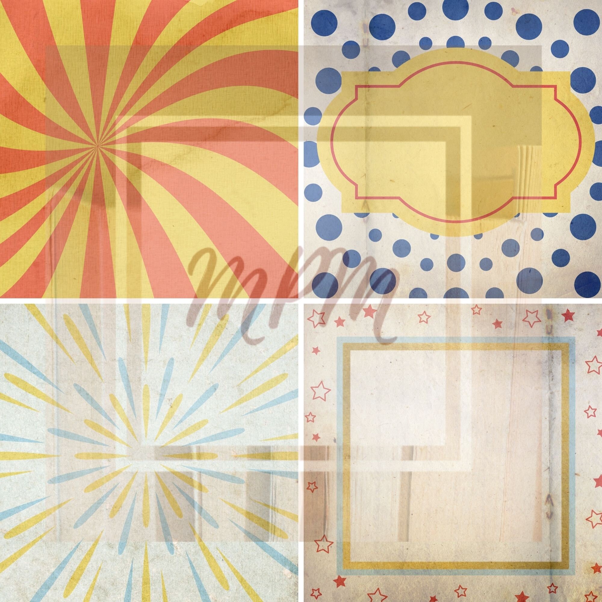 Digital 12 Paper Pack Instant Download, VINTAGE CIRCUS Theme Patterns ...