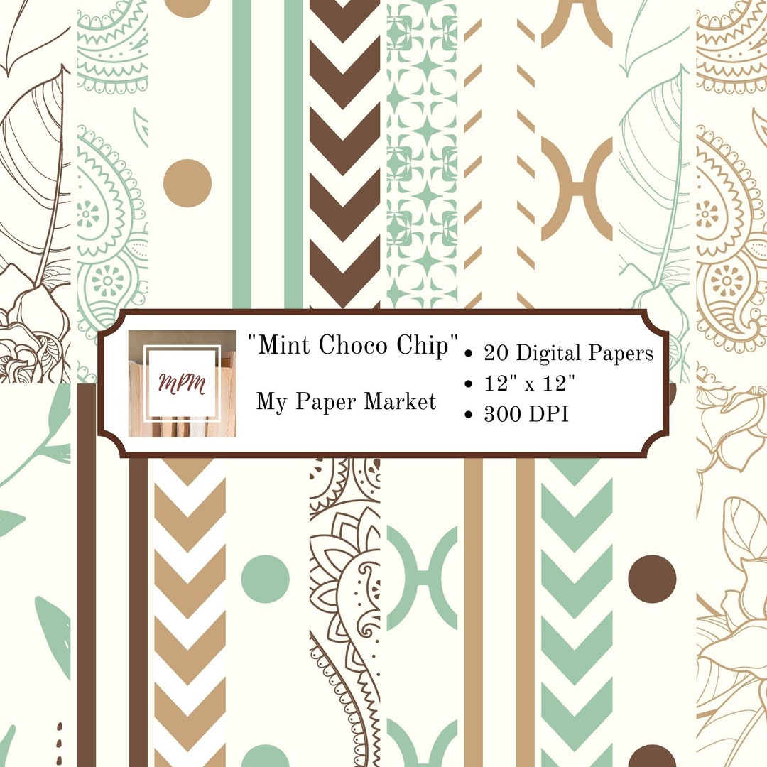 Digital 20 Paper Pack Instant Download, Mint Green, Chocolate, Stripes ...
