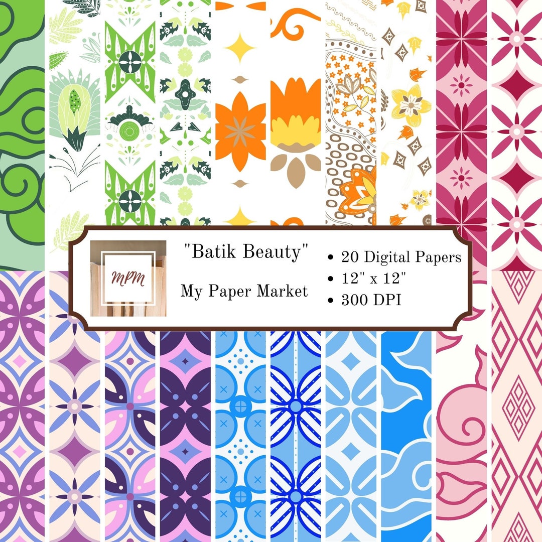 Digital 20 Paper Pack Instant Download, Batik Print, Red, Green, Blue ...