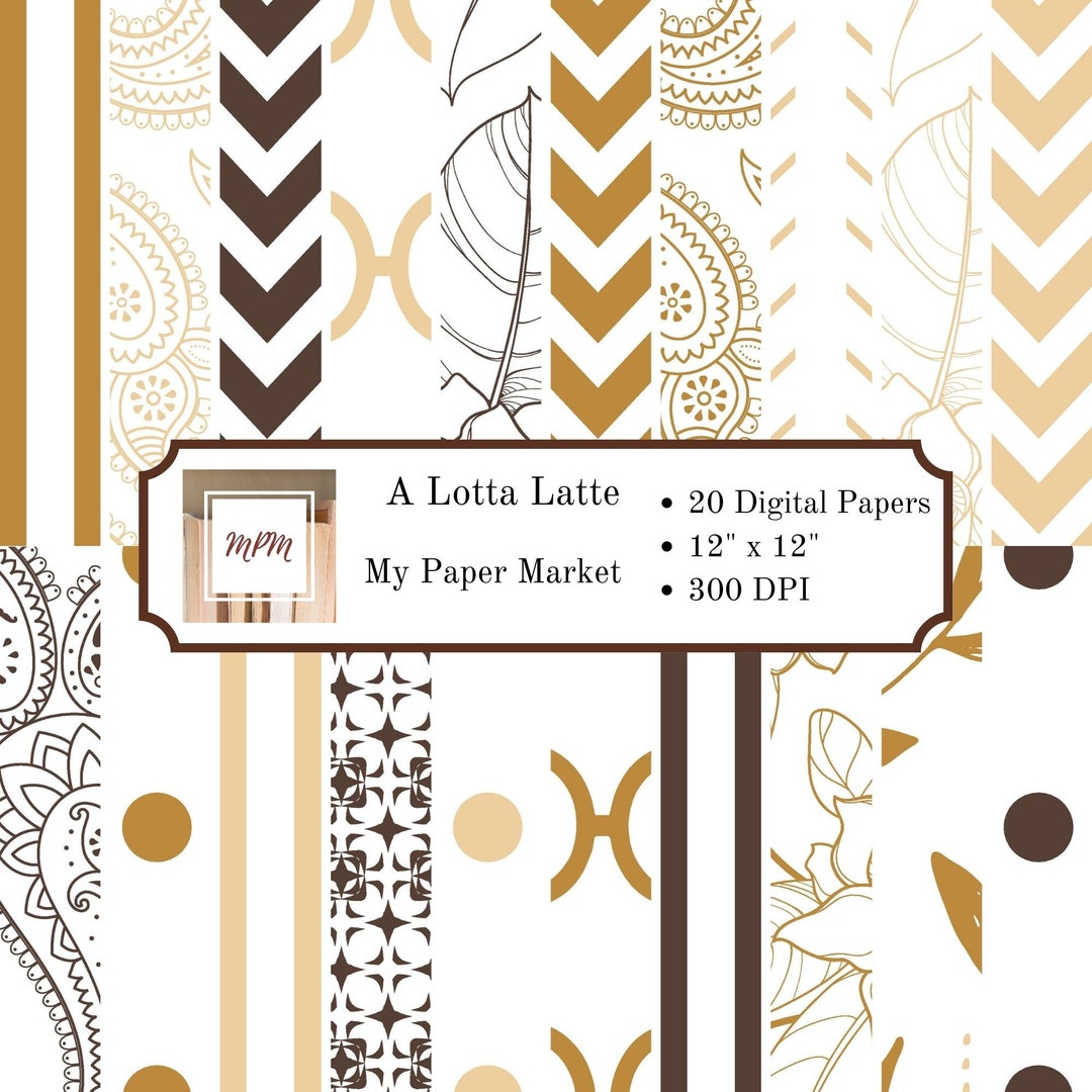 Digital 20 Paper Pack Instant Download, Brown, Coffee Tones, Chevron ...