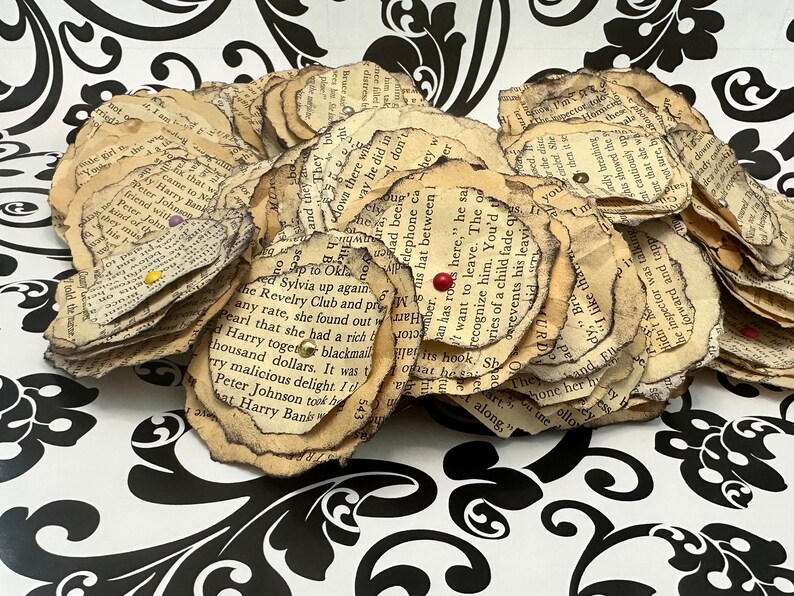 Torn Layered Rosette Book Page Flowers 12 Pack , Junk Journal, Altered ...