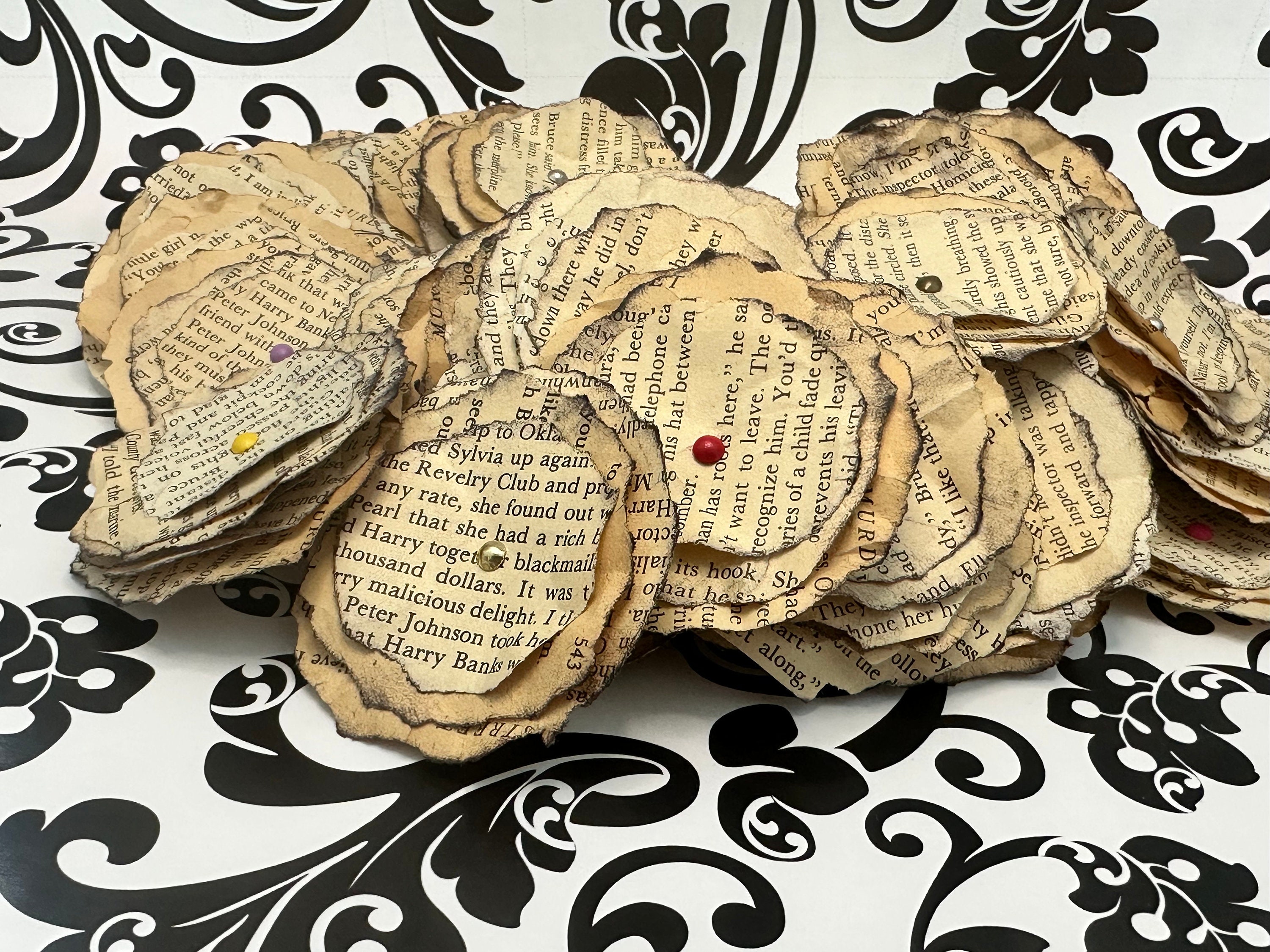 Torn Layered Rosette Book Page Flowers 12 Pack , Junk Journal, Altered ...