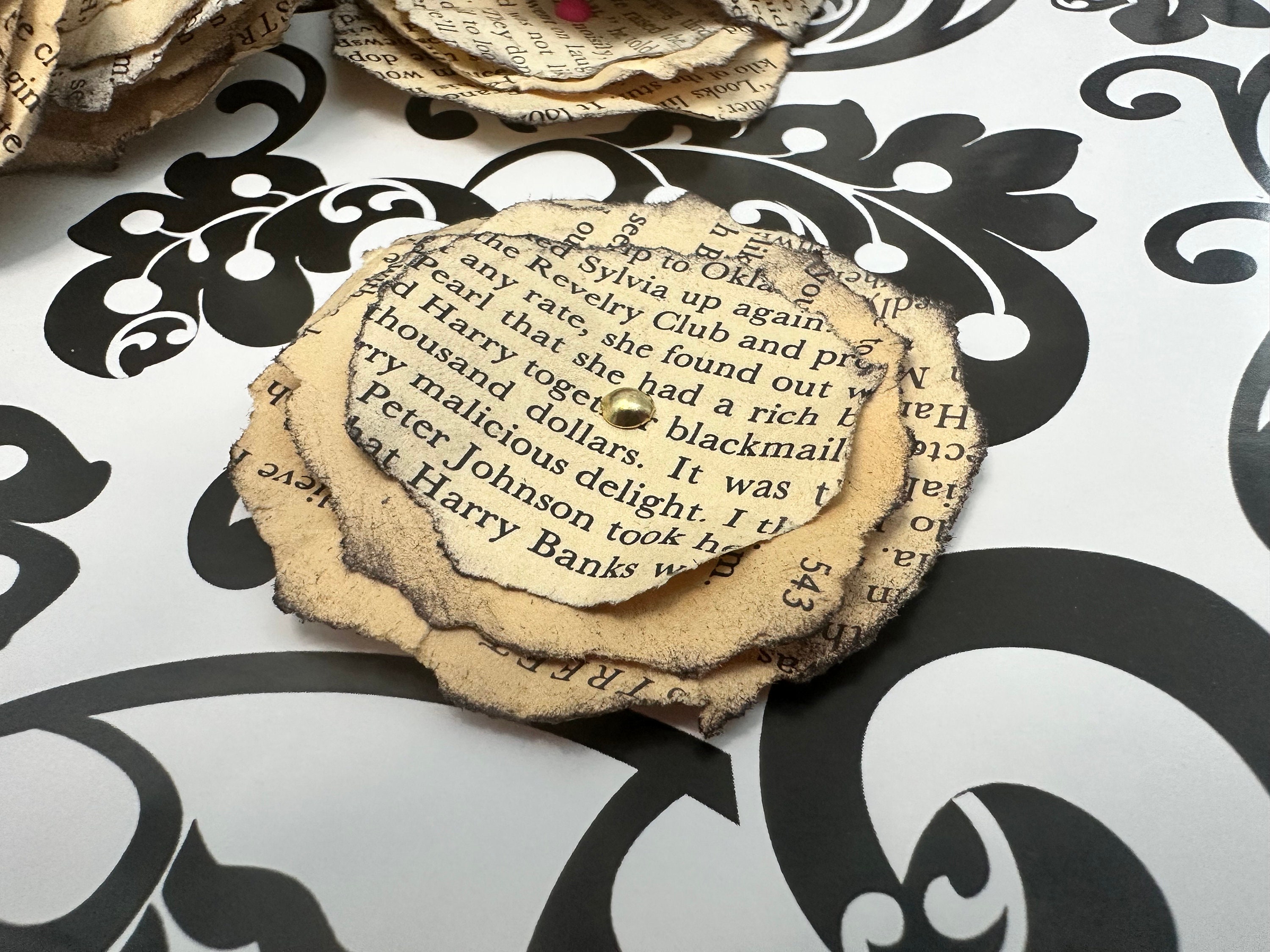 Torn Layered Rosette Book Page Flowers 12 Pack , Junk Journal, Altered ...