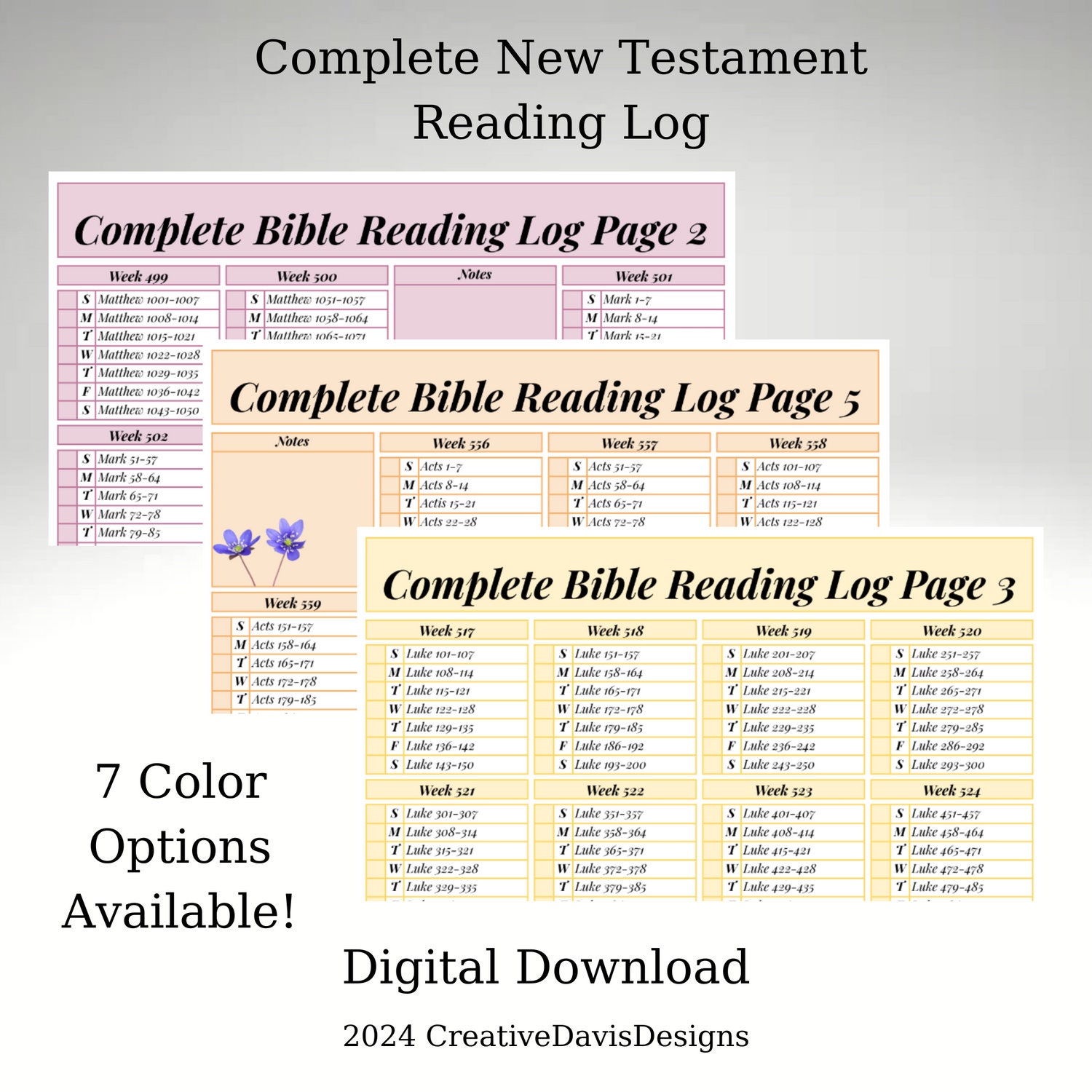 Bible Reading Log Study Complete New Testament - Etsy