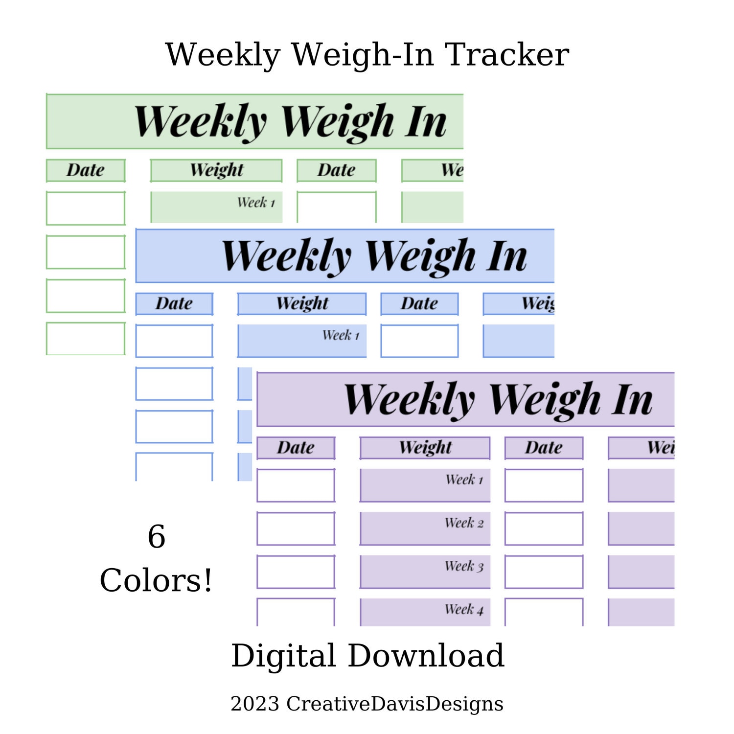 Weekly, Weigh-in, Health, Tracker, Chart, Log, Check-in, Digital ...