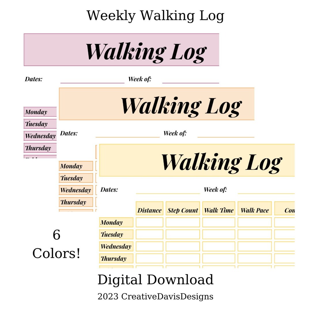 Walking, Log, Tracker, Weight, Management, Chart, Exercise, Health ...