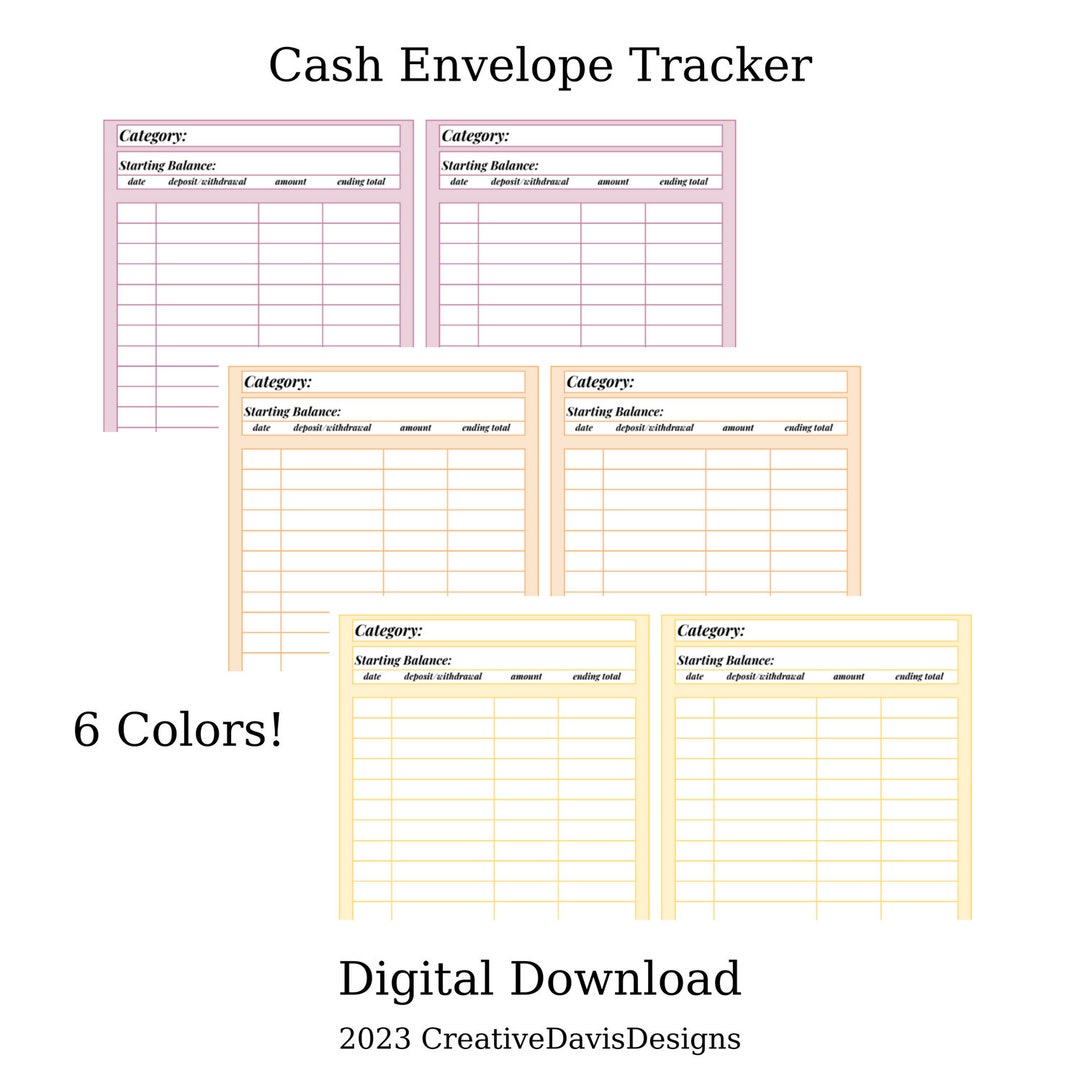 Finances Savings, Cash, Tracker, Envelope, Digital, Printable, Download ...
